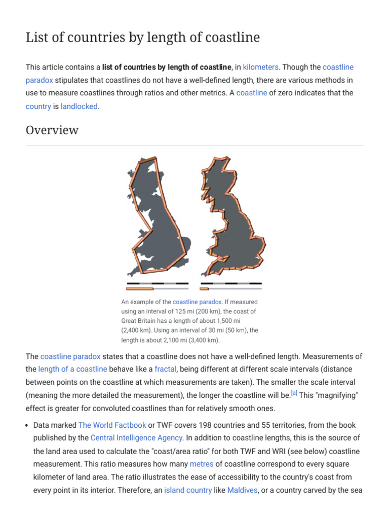 List of Countries by Length of Coastikipedia | PDF | Coast | Geographic ...