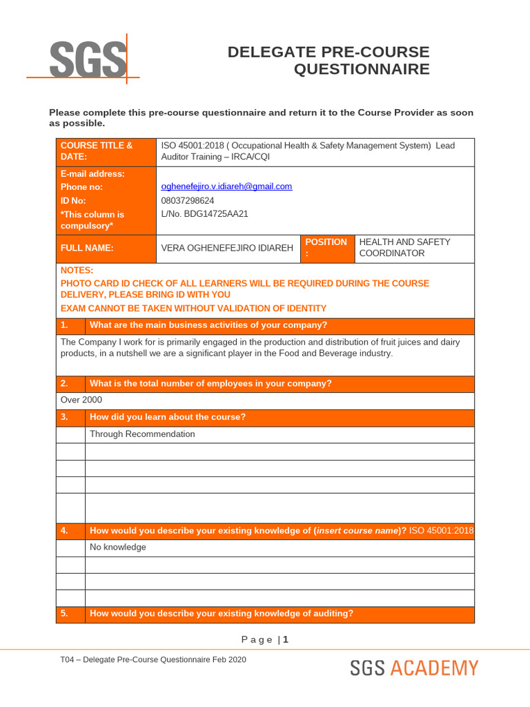 T04 - Delegate Pre-Course (Enrollment Form) | PDF