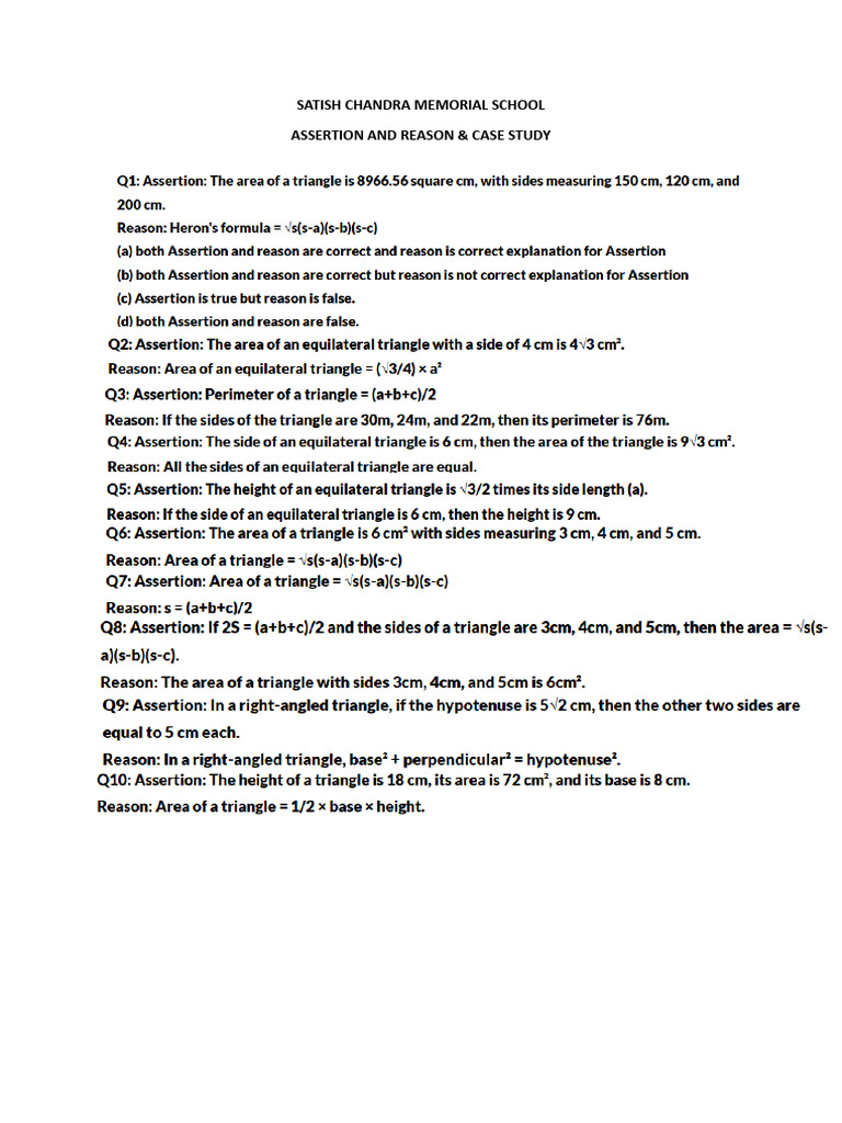 Herons Formula Assertion and Case Study | PDF