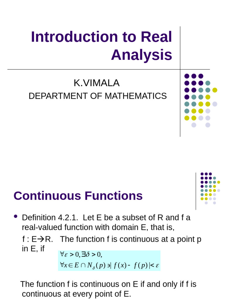 Introduction To Real Analysis K.vimaLA | PDF | Continuous Function | Function (Mathematics)