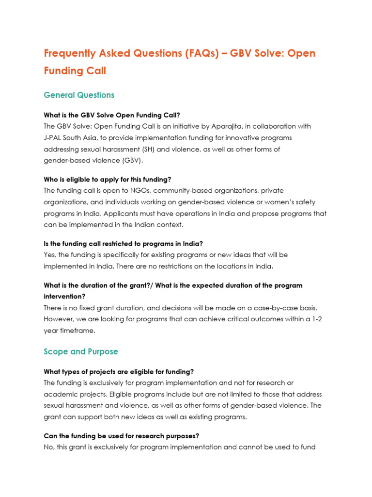 GBV Solve Open Funding Call FAQs | PDF | Randomized Controlled Trial