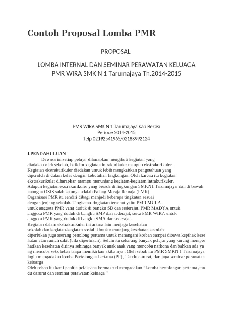 Proposal Lomba PMR SMK N 1 Tarumajaya | PDF