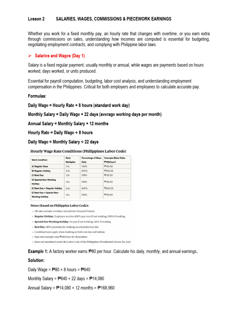 Lesson 2 SALARIES, Wages, Commission and Piecework Earnings | PDF ...