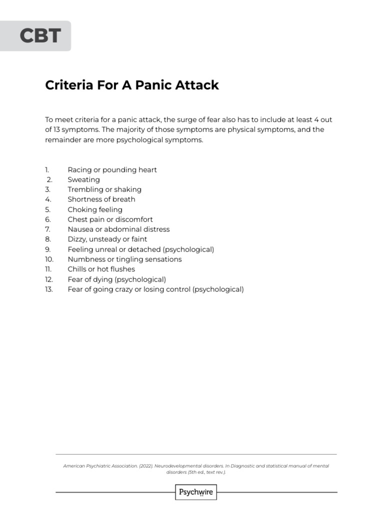 Criteria For A Panic Attack | PDF