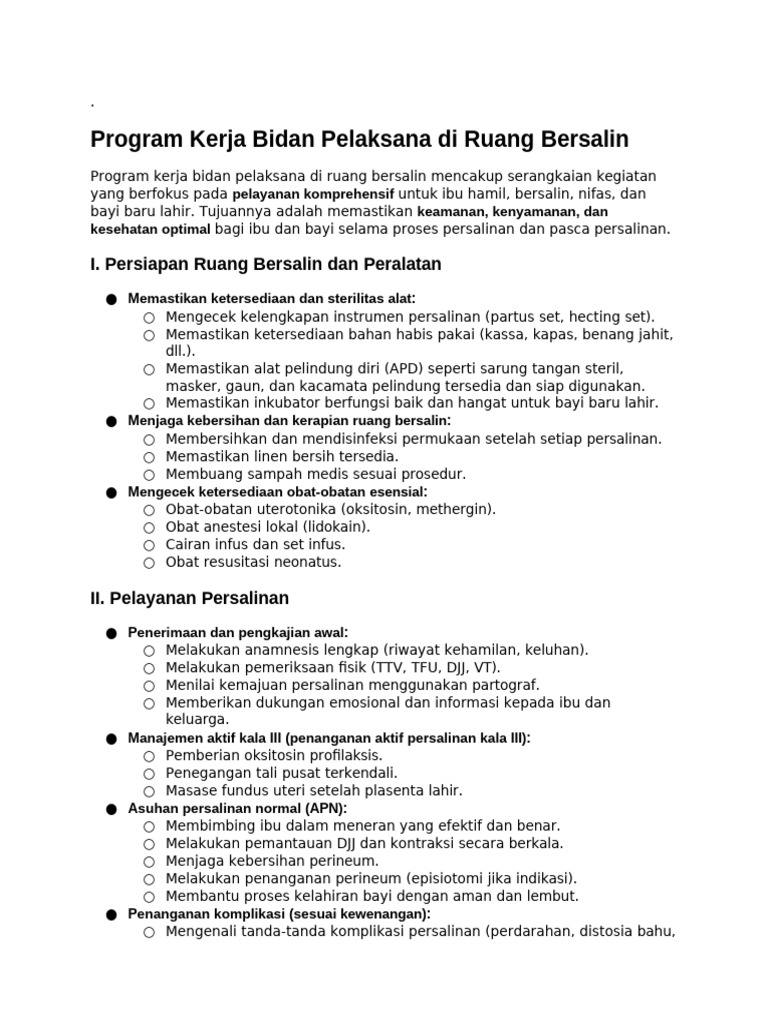 Program Kerja Bidan di Ruang Bersalin | PDF