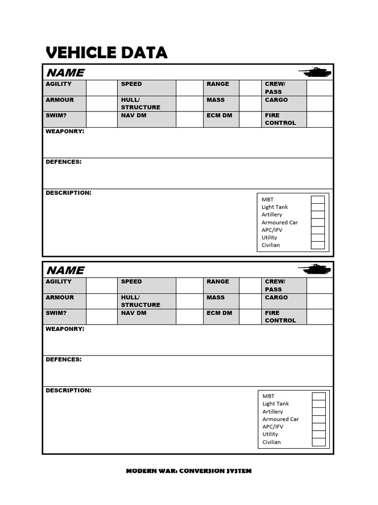 MW Vehicle Forms Fillable | PDF | Armoured Vehicles | Combat Vehicles