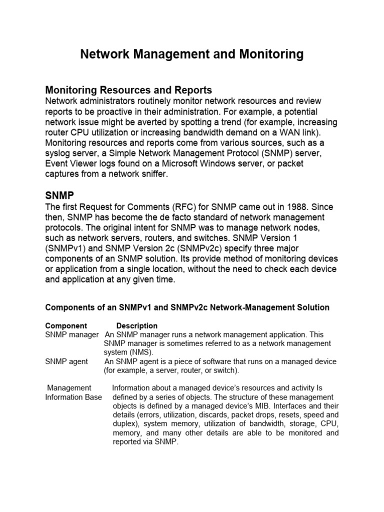 Network Management and Monitoring Guide | PDF | Computer Network ...