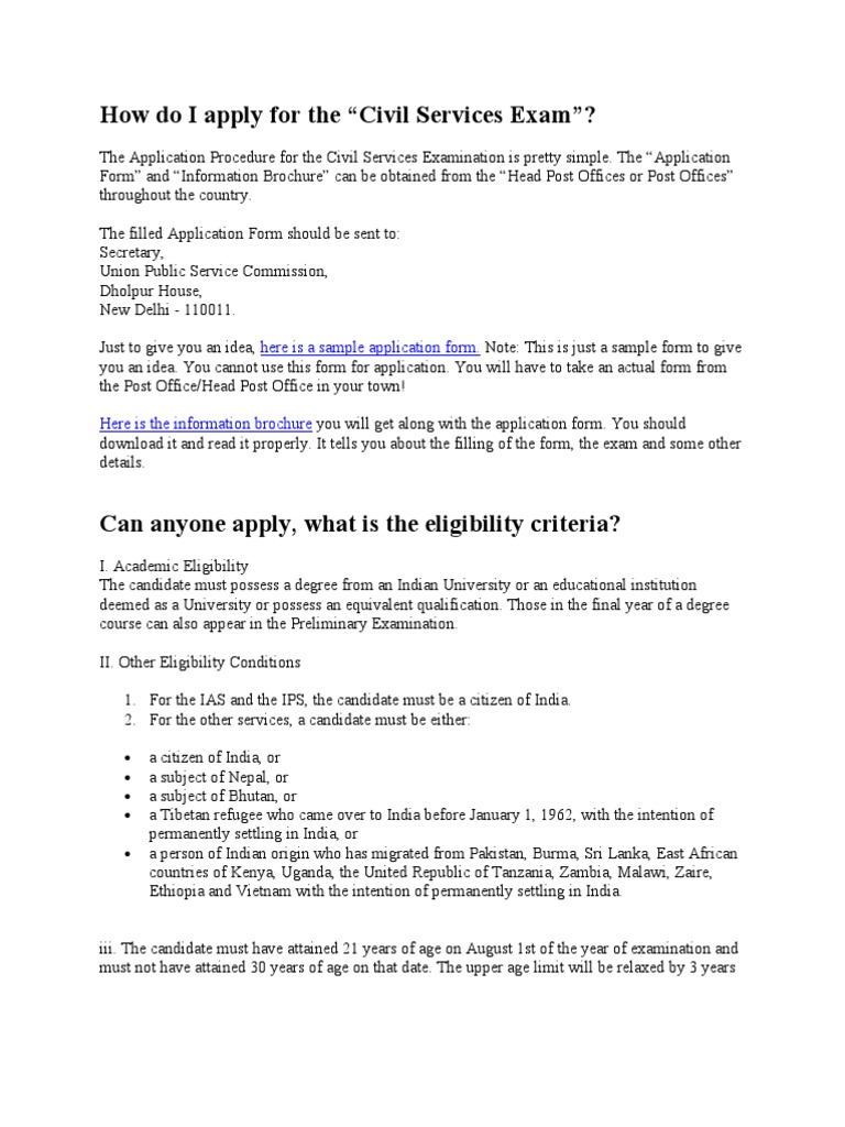 How Do I Apply For The "Civil Services Exam"?: Here Is A Sample ...