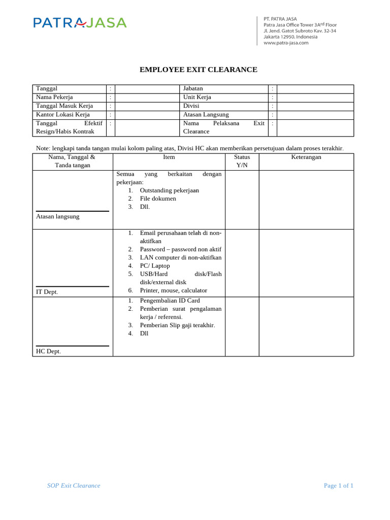 Form Exit Clearance | PDF
