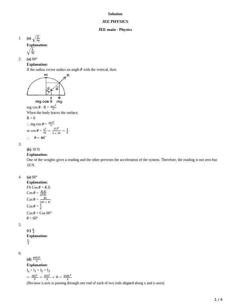 Solution JEE Phy 14 July | PDF | Force | Velocity