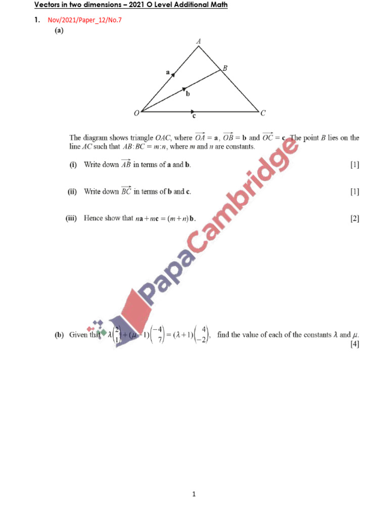 2021 Vectors in Two Dimensions O Level 4037 | PDF
