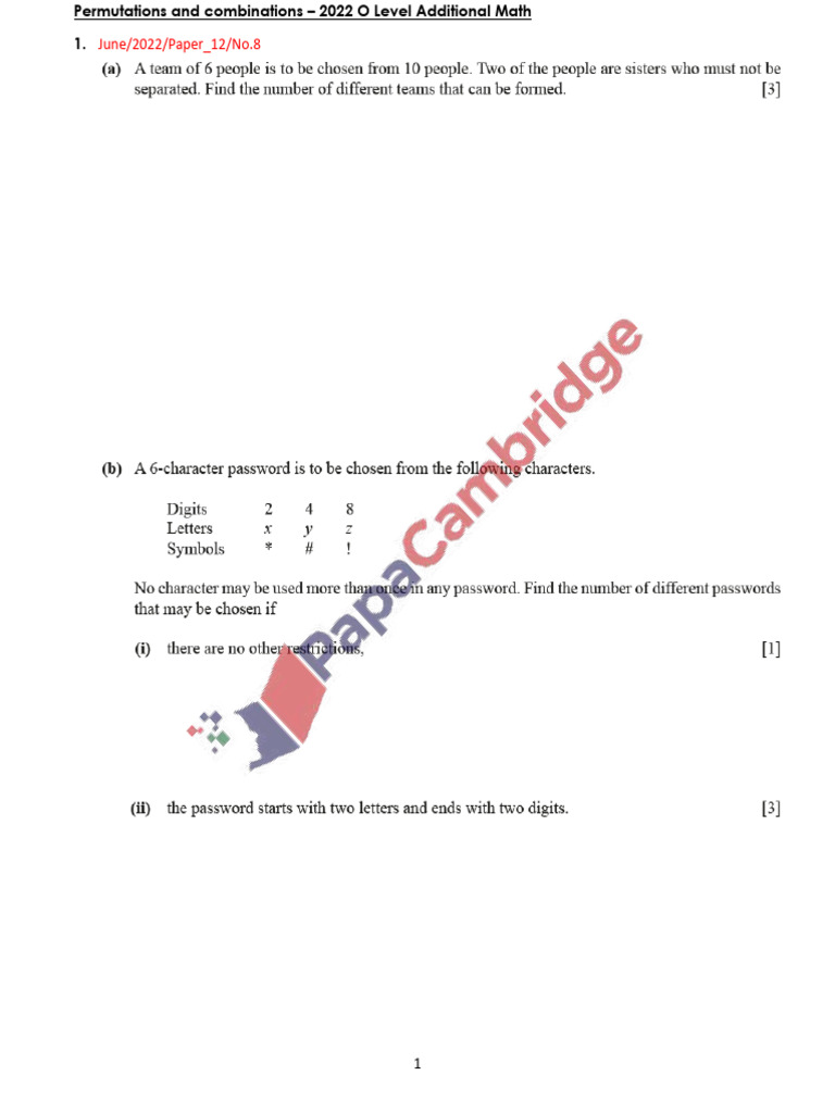 2022J Permutations and Combinations O Level 4037 Add Math | PDF