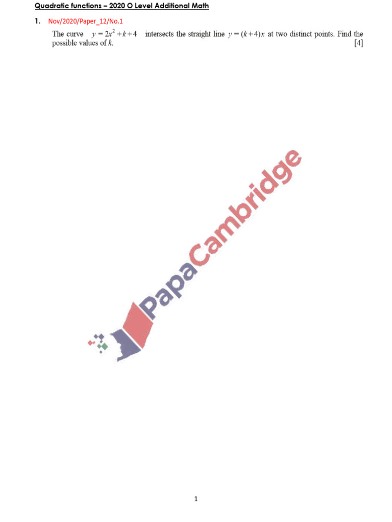 2020 Quadratic Functions O Level 4037 | PDF