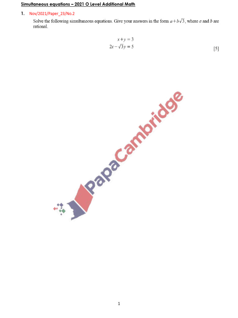 2021 Simultaneous Equations O Level 4037 | PDF
