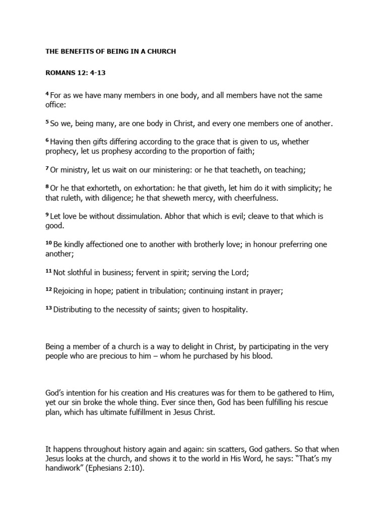 The Benefits of Being in A Church | PDF | Jesus | Paul The Apostle
