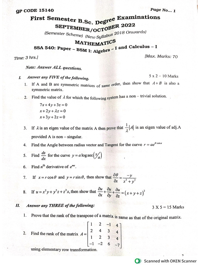 BSC Mathematics QP | PDF