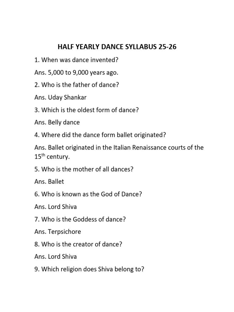 Half Yearly Dance Syllabus 2025 | PDF | Dances | Performing Arts