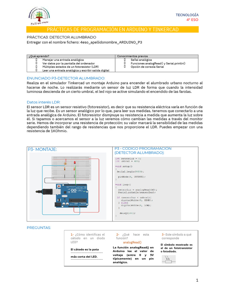Arduino P3 | PDF | Diodo emisor de luz | Bienes manufacturados