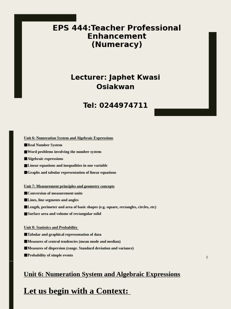 Numeracy Concepts for Teachers | PDF | Numbers | Real Number
