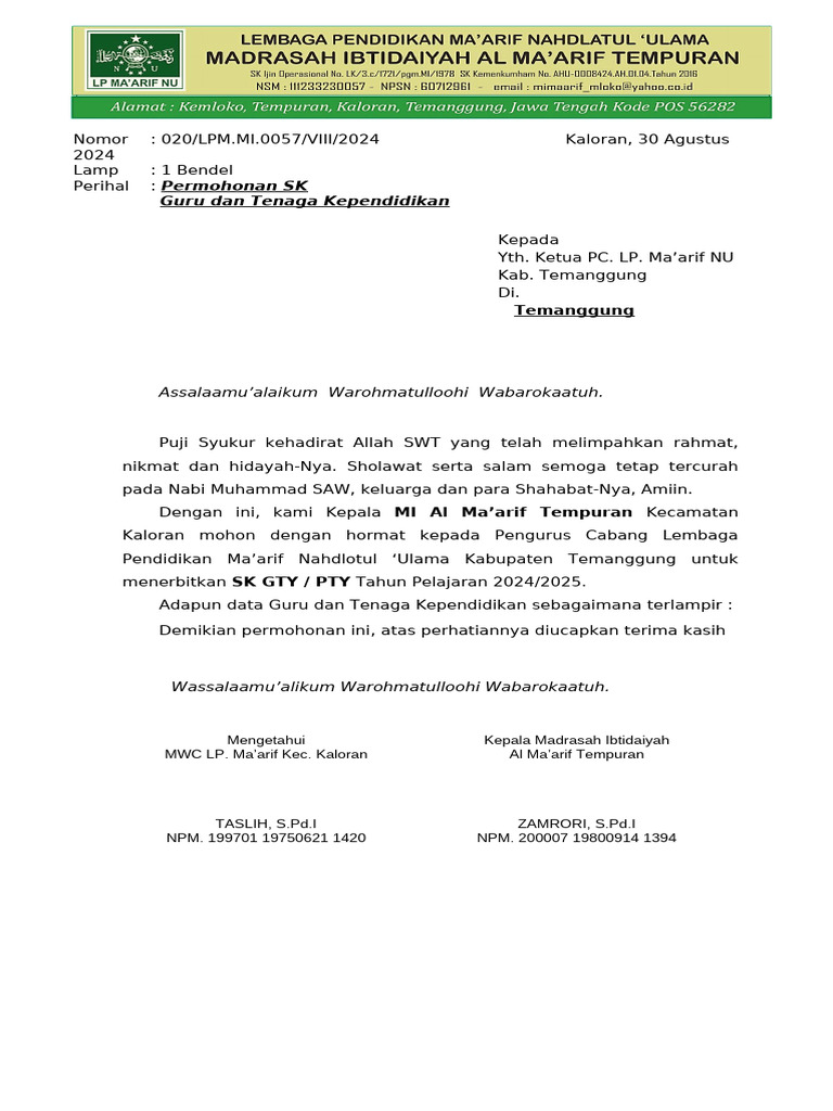 Permohonan SK GTY Tahun 2024/2025 | PDF