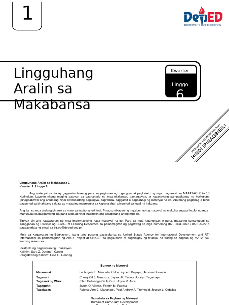 Le - Makabansa 1 Q1 - W6 | PDF