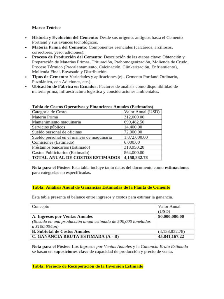 Pae Canva Tablas | PDF | Cemento | Inversiones
