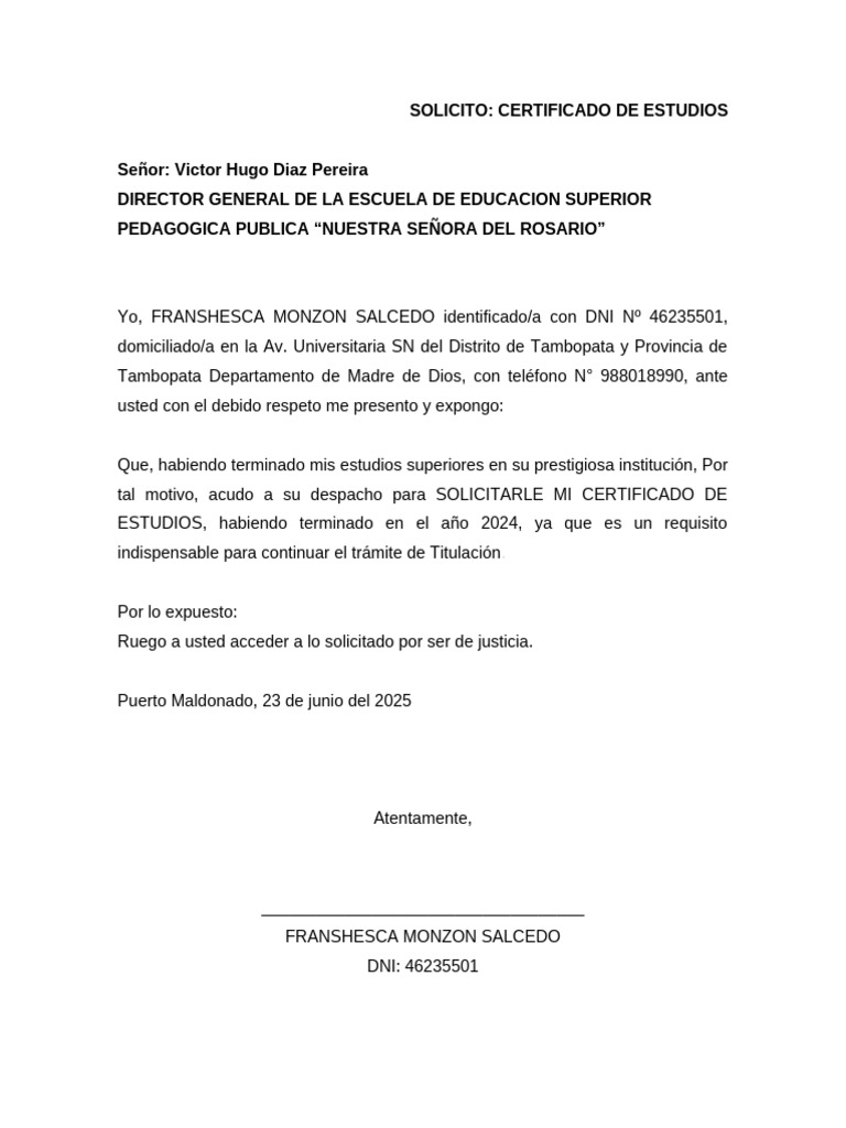 Solicitud Dirigida Al Alcalde FRANSHESCA | PDF