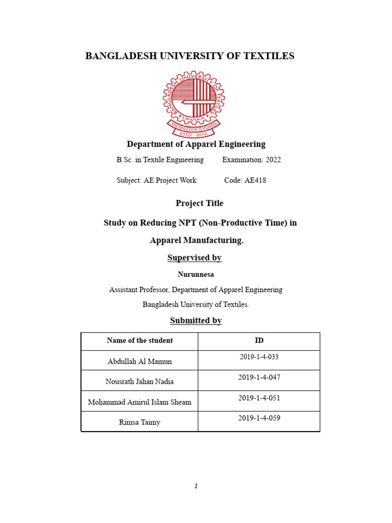 An Overview On Non-Productive Time in RMG Sector in BD | PDF ...