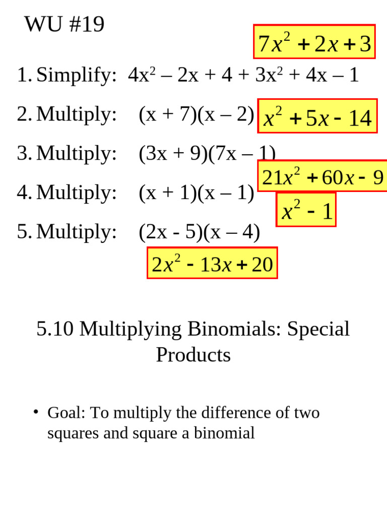 5 - 10 Difference of 2 Squares and Trinomial Squares - TROUT 09 | PDF ...