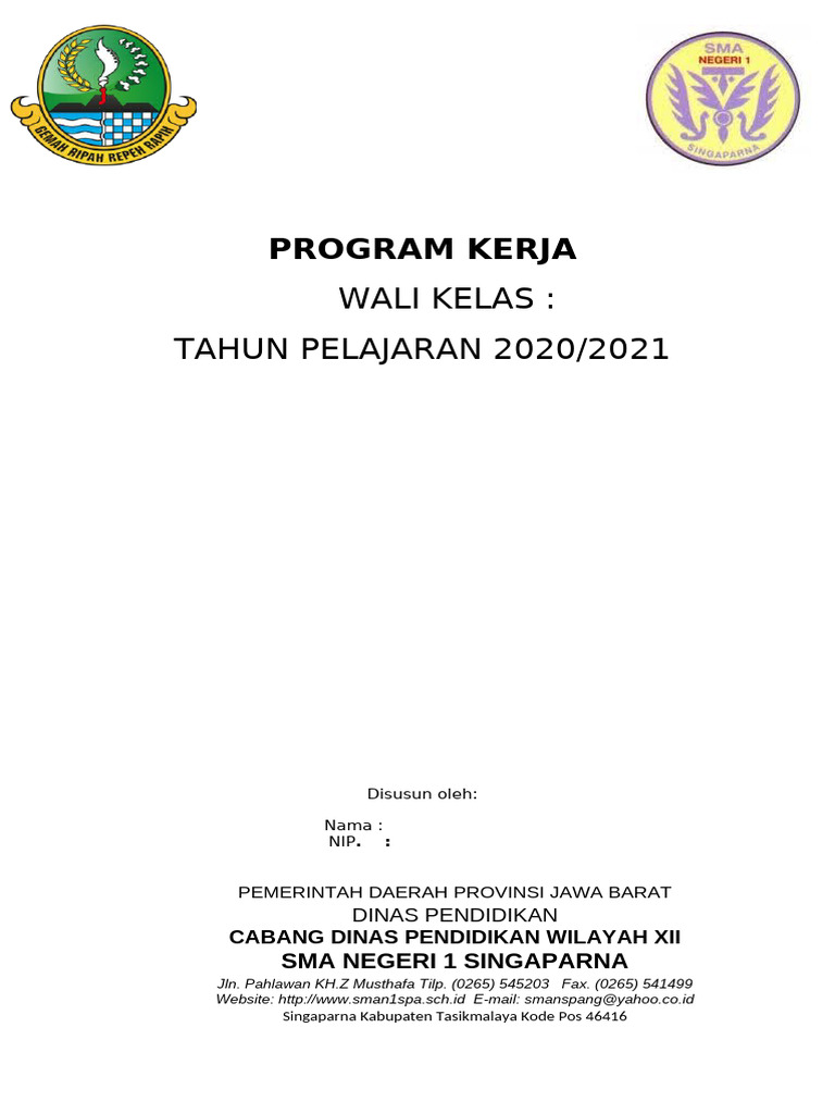 Cover Program Kerja Wali Kelas 2020 | PDF