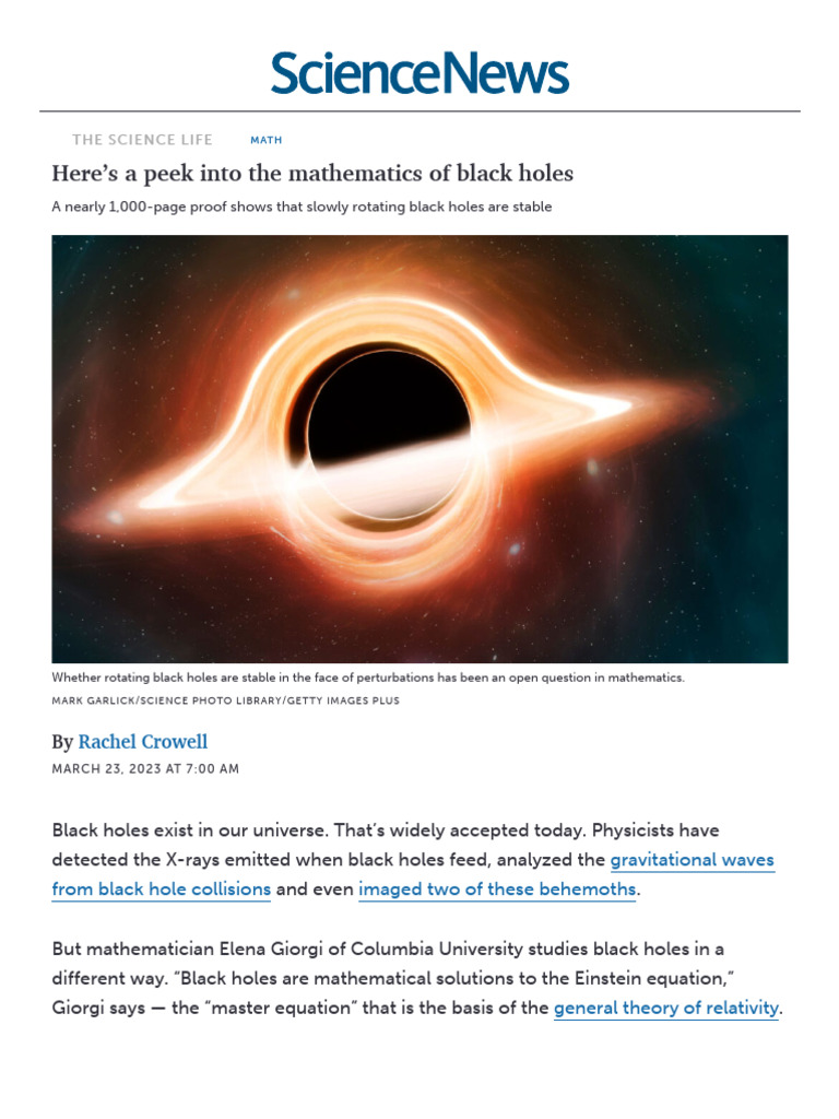 Here's A Peek Into The Mathematics of Black Holes | PDF | Black Hole ...