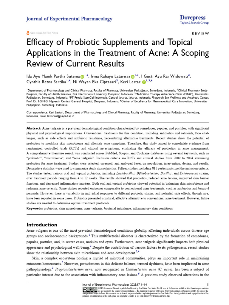Efficacy of Probiotic Supplements and Topical Applications in The ...