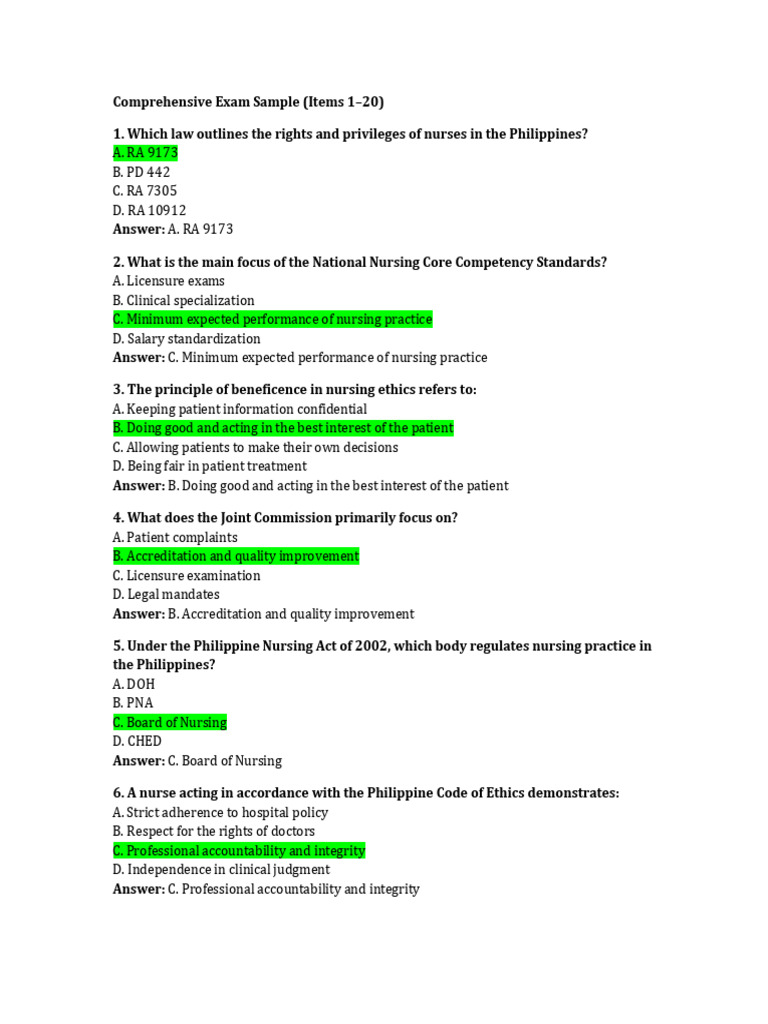 Nursing Licensure Exam Sample Questions | PDF | Nursing | Informed Consent