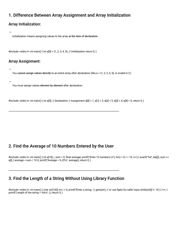 Difference Between Array Assignment and Array Initialization | PDF
