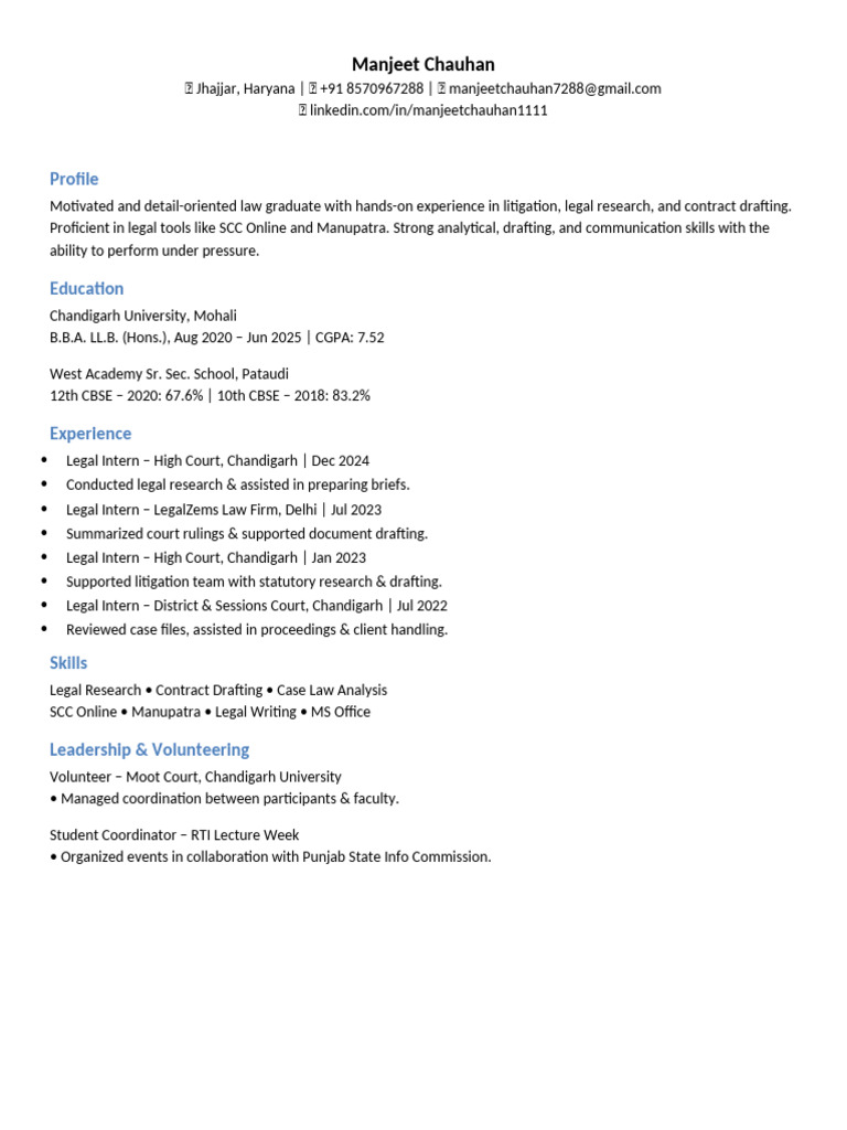 Manjeet Chauhan One Page Resume Aligned | PDF