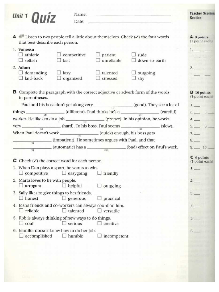 Docshare - Tips Touchstone 3 Quiz Unit 1 | PDF
