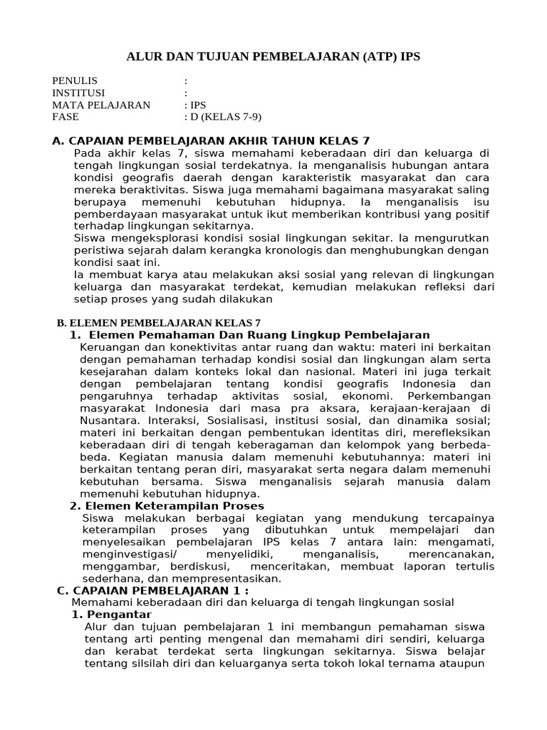 Alur Tujuan Pembelajaran IPS | PDF