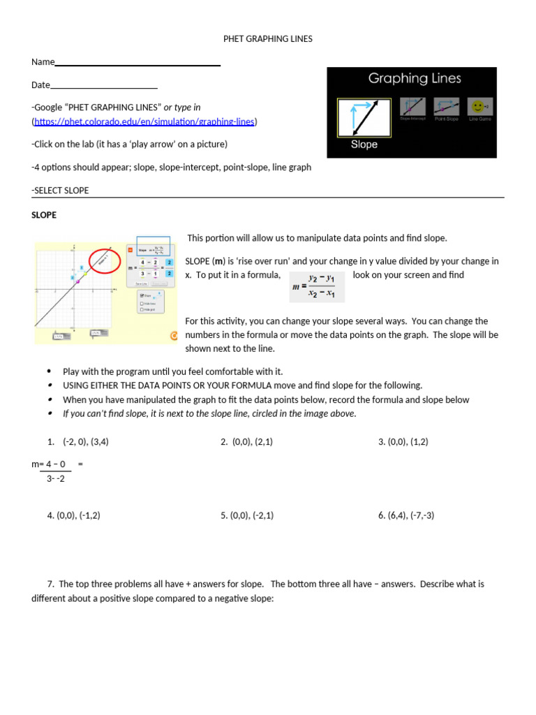 PHET Graphing Lines Simulation Guide | PDF | Mathematical Concepts ...