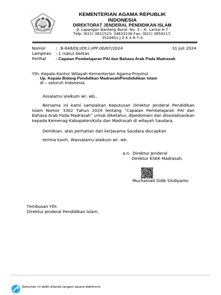 SK Dirjen No. 3302 TH 2024 CP Paud | PDF