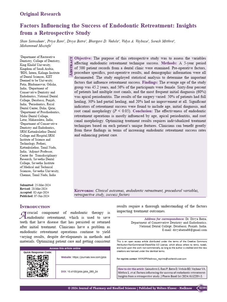 Factors Influencing The Success of Endodontic.156 | PDF | Dentistry ...
