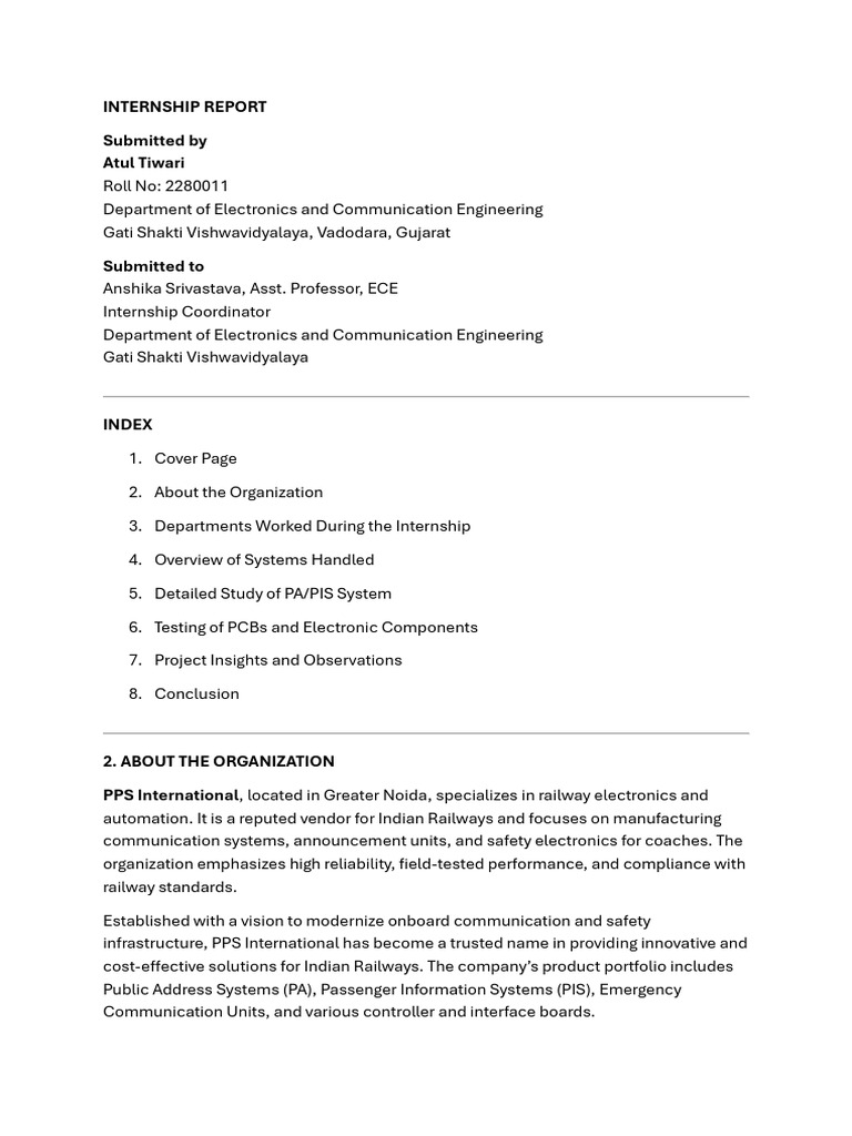 Atul Internship Report PPS | PDF | Printed Circuit Board | System
