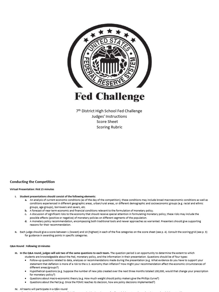 High School Fed Challenge Guidelines | PDF | Federal Reserve | Monetary ...