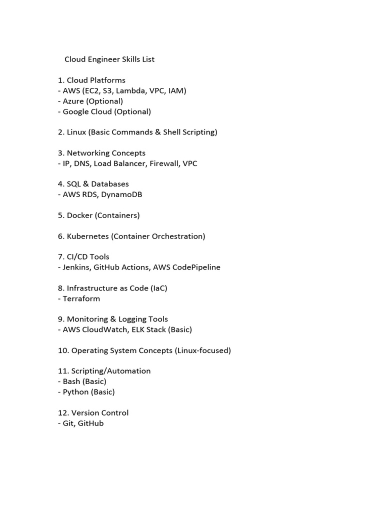 ? Cloud Engineer Skills List | PDF