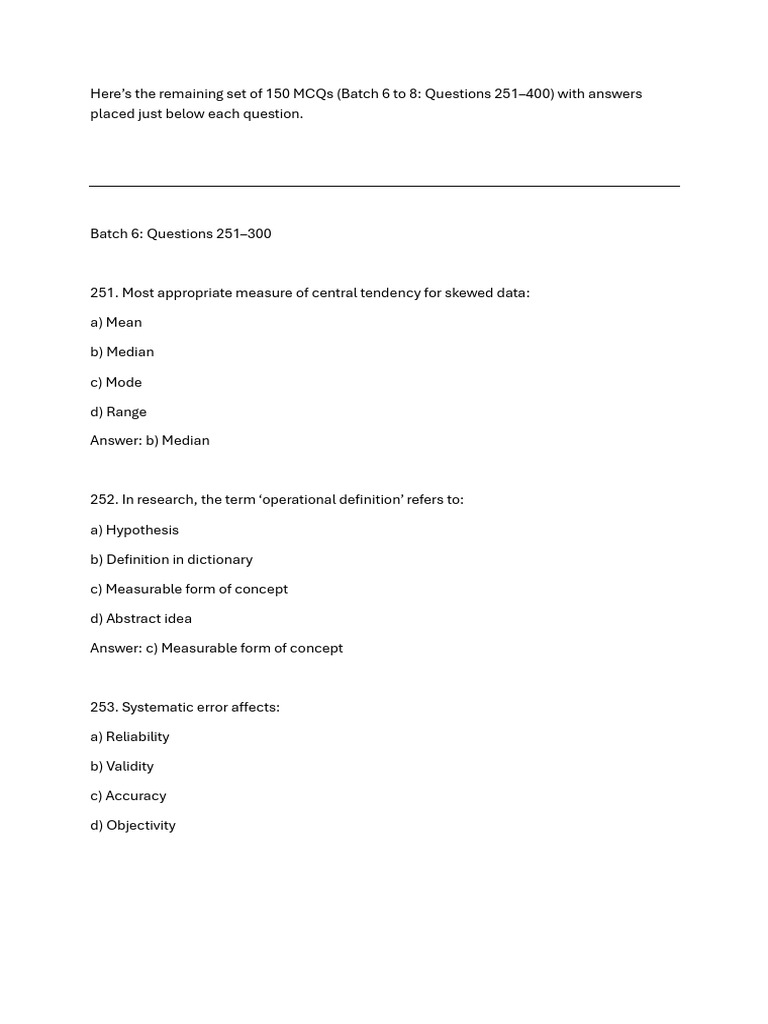 150 MCQs on Research Methods and Statistics | PDF | Statistics | Level ...