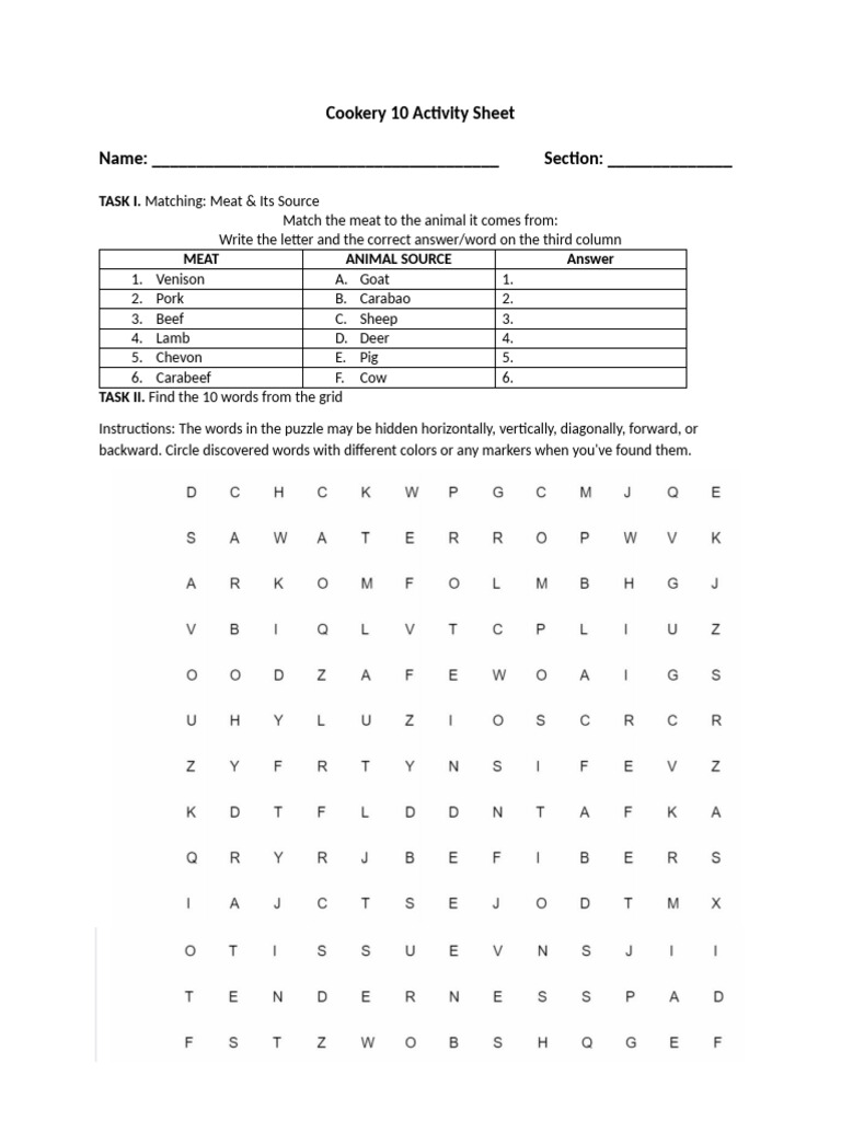 Cookery 10 Activity Sheet | PDF
