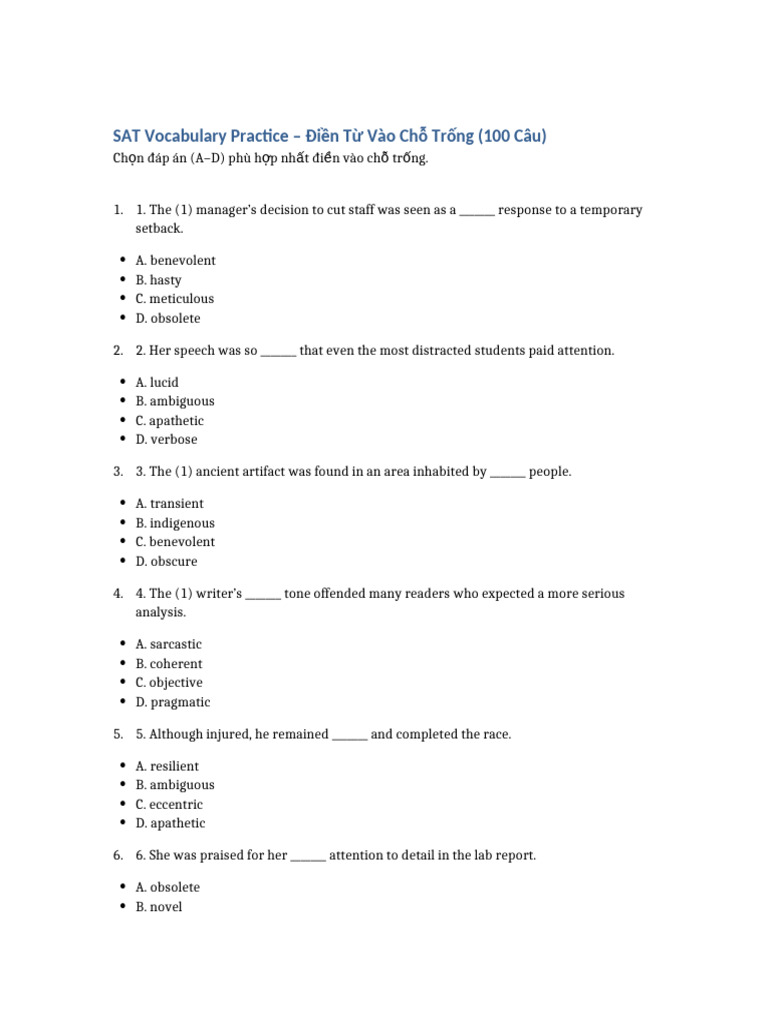 SAT Vocabulary Practice 100 | PDF