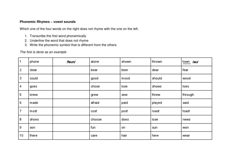 Which of The Three Words On The Right Does Not Rhyme With The One On ...