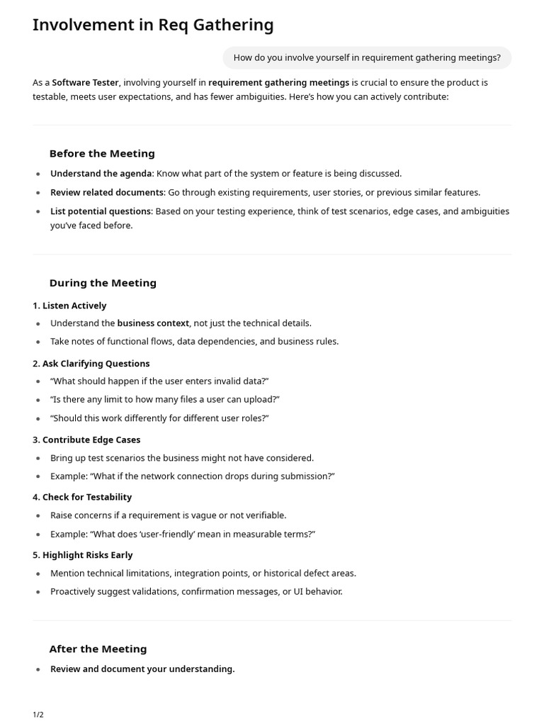 Involvement in Req Gathering | PDF