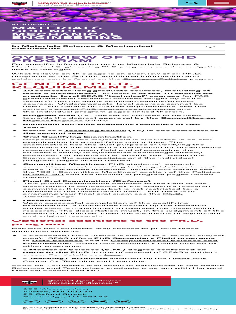 Overview of Harvard SEAS PhD Programs | PDF | Doctor Of Philosophy | Thesis