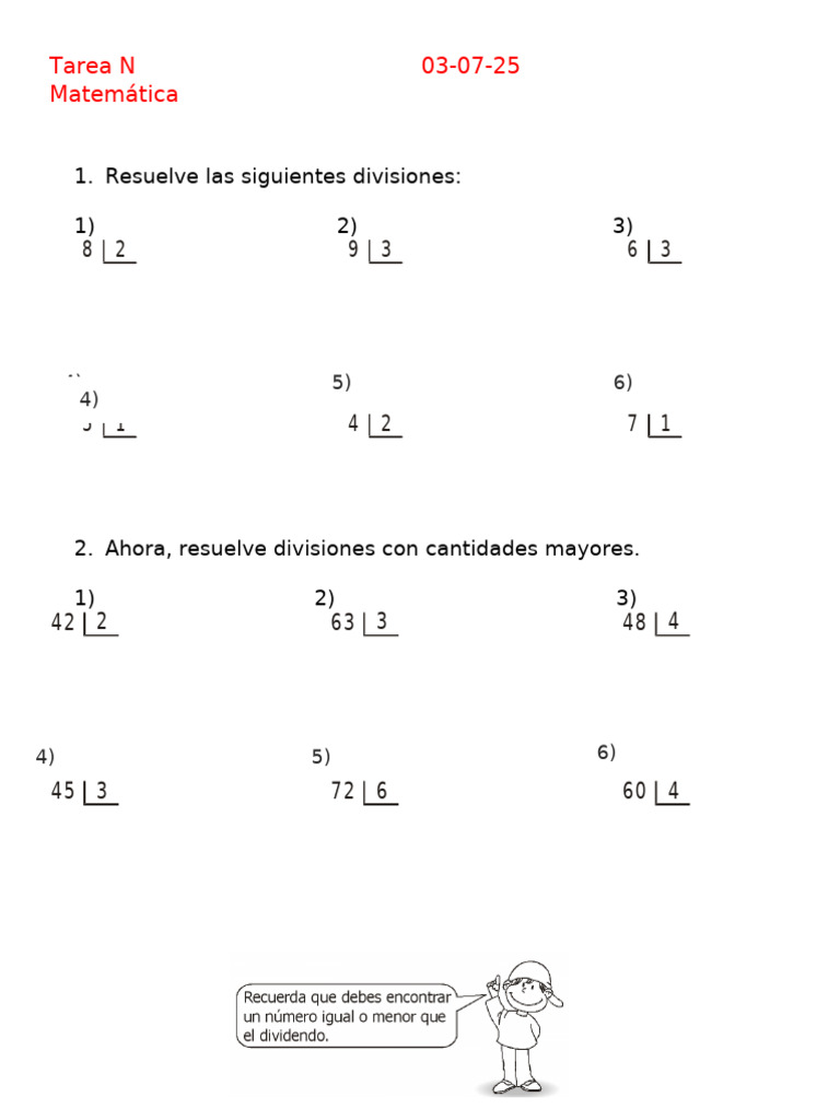 Tareas N Divisiones y Problemas | PDF